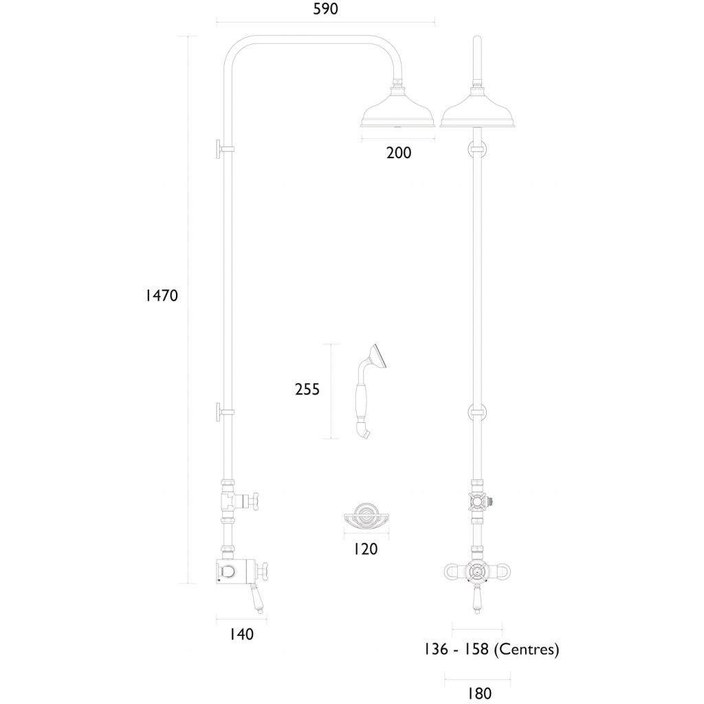 Heritage Avenbury Exposed Shower with Deluxe Fixed Riser Kit & Diverter ...